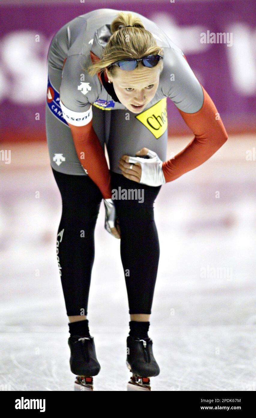 Cindy Klassen, of Canada, is seen after setting a world record in the ...