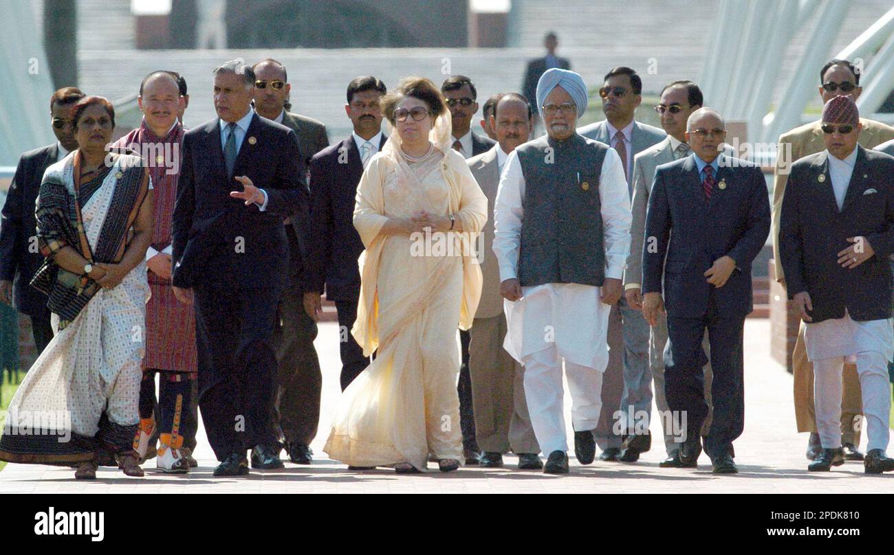 Leaders of seven South Asian countries, front left to right, Sri Lankan ...