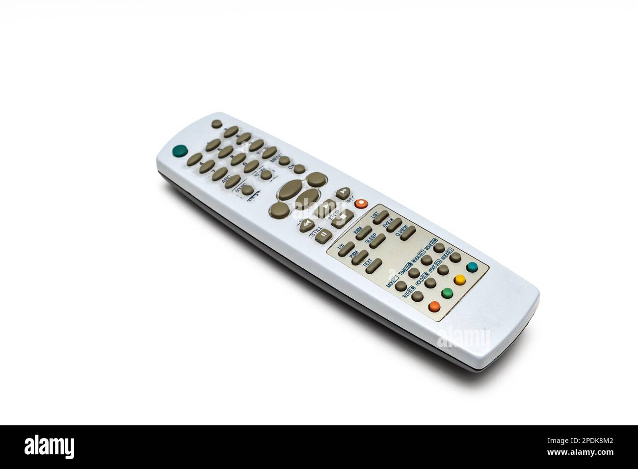 old tv remote with dirty buttons on white background. old tv remote ...