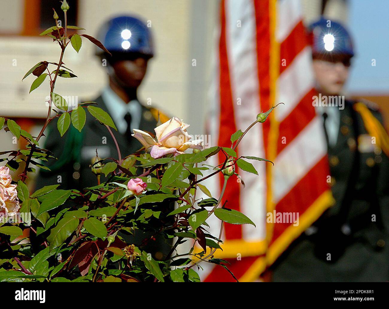 Members of the Vicksburg High School Army ROTC Color Guard march into ...