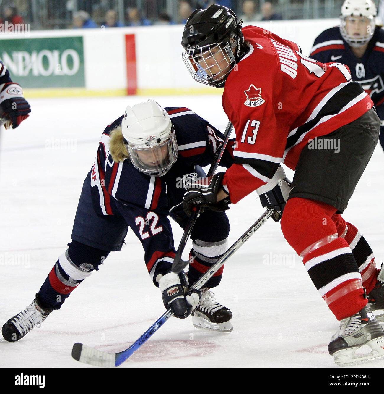 Canada's Caroline Oullette, right, holds back Natalie Dawitz of the ...