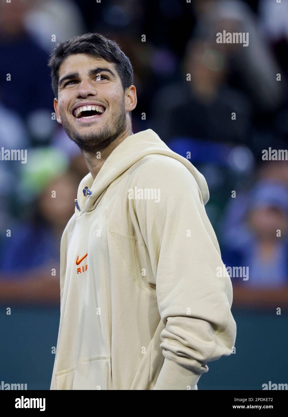March 14, 2023 Carlos Alcaraz of Spain acknowledges the crowd after ...