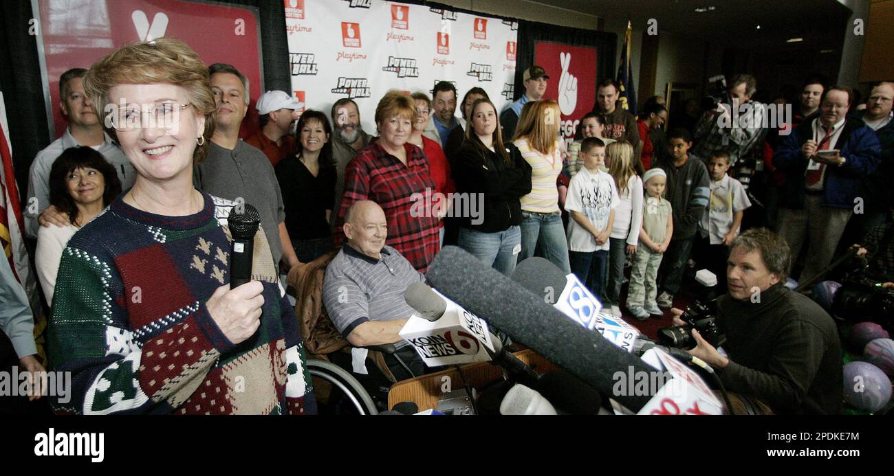 Lottery co-winner Frances Chaney, left, makes remarks while family ...