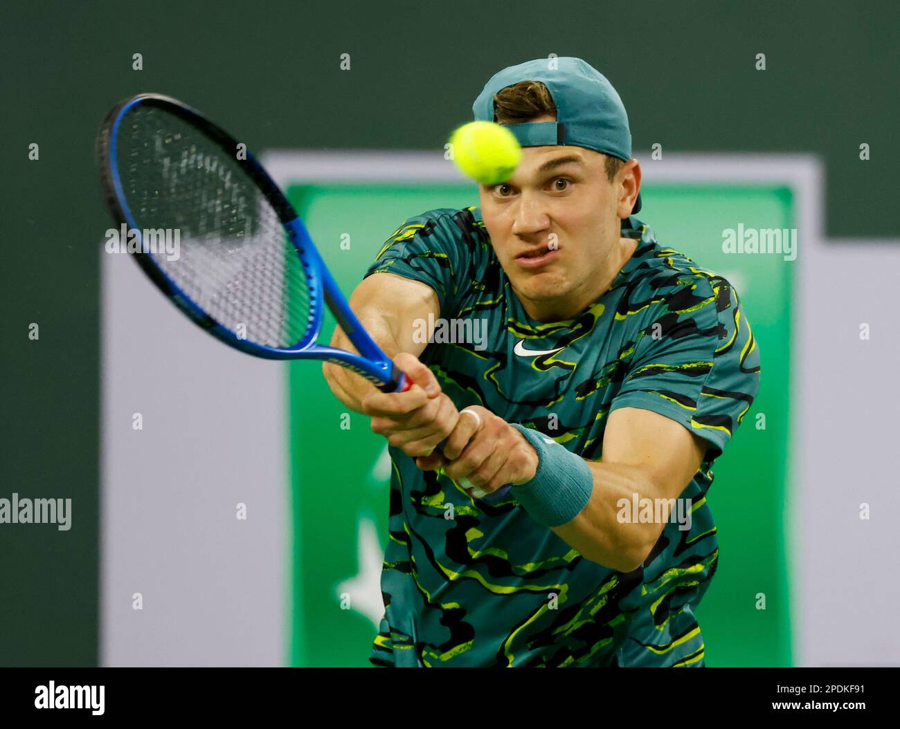 March 14, 2023 Jack Draper of Great Britain returns a shot against ...