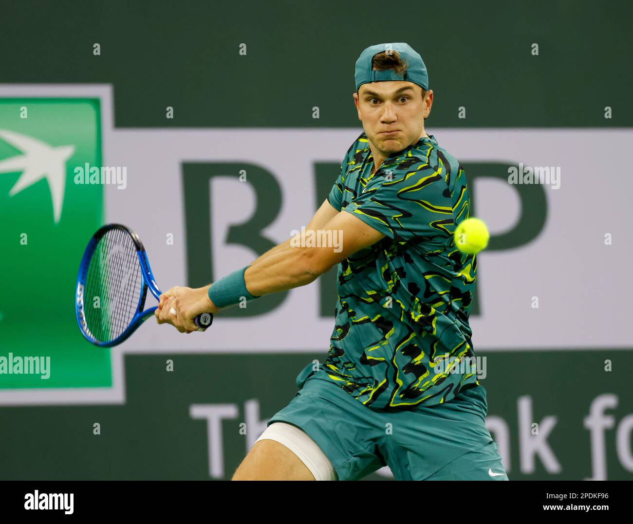 March 14, 2023 Jack Draper of Great Britain returns a shot against ...
