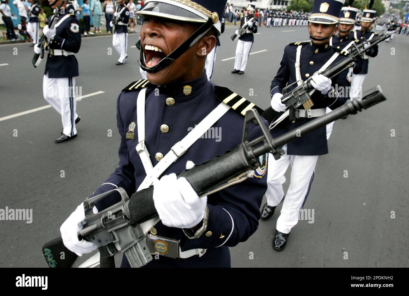 Panamanian police officers march during flag Day parade in Panama City ...