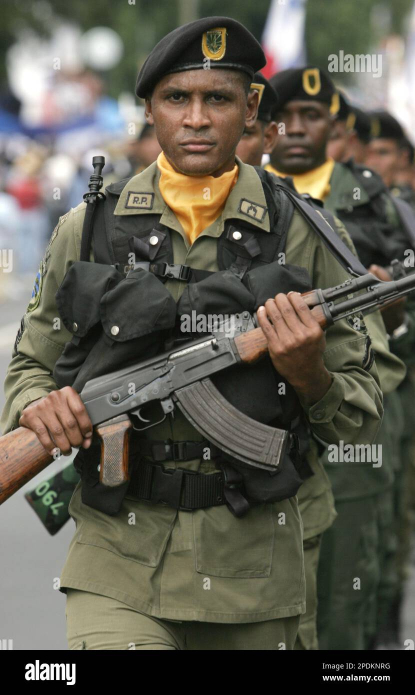 Panamanian police officers march during flag Day parade in Panama City ...