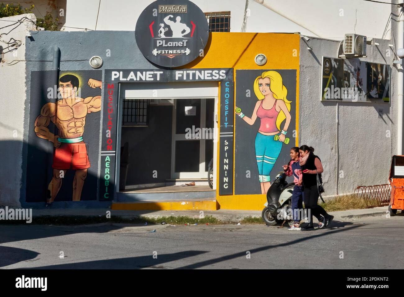 Mahdia, Tunisia, January 25, 2023: Entrance of a gym Planet Fitness ...