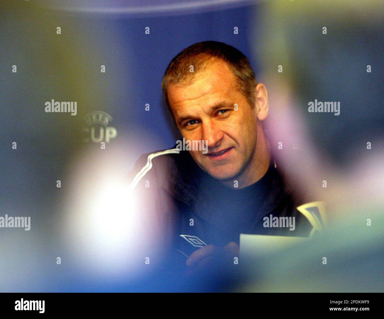 FC Dnipro stand-in coach Vadim Tyschenko during his press conference ...