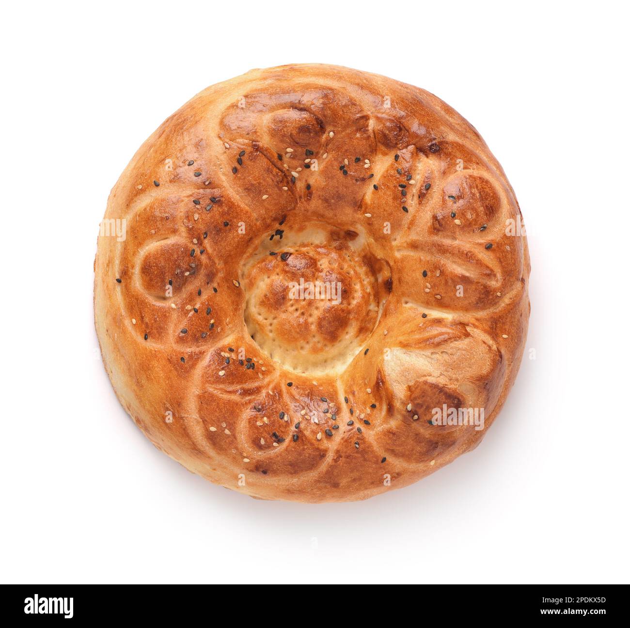 Top view of freshly baked traditional eastern flatbread with sesame ...