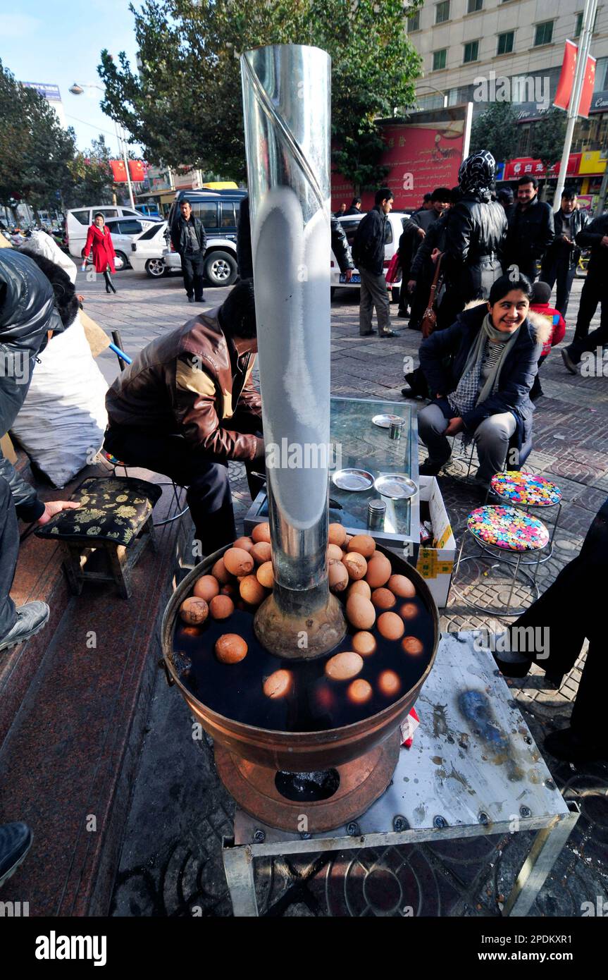 Kashgar, Xinjiang, China. Traditional Tea leaf eggs. The eggs are ...