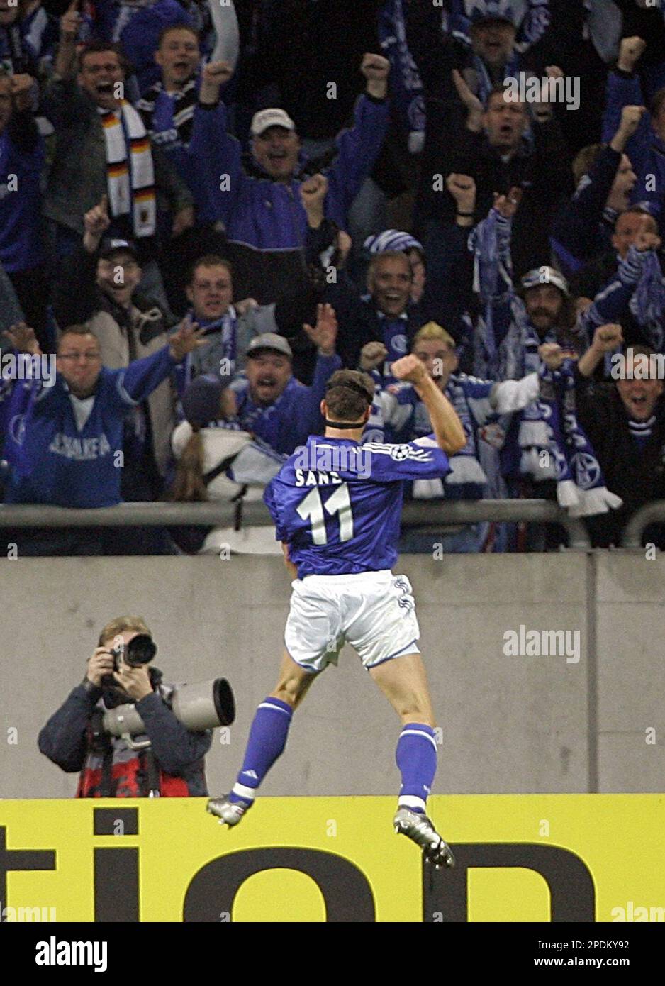 Schalke's Ebbe Sand of Denmark celebrates after scoring during ...