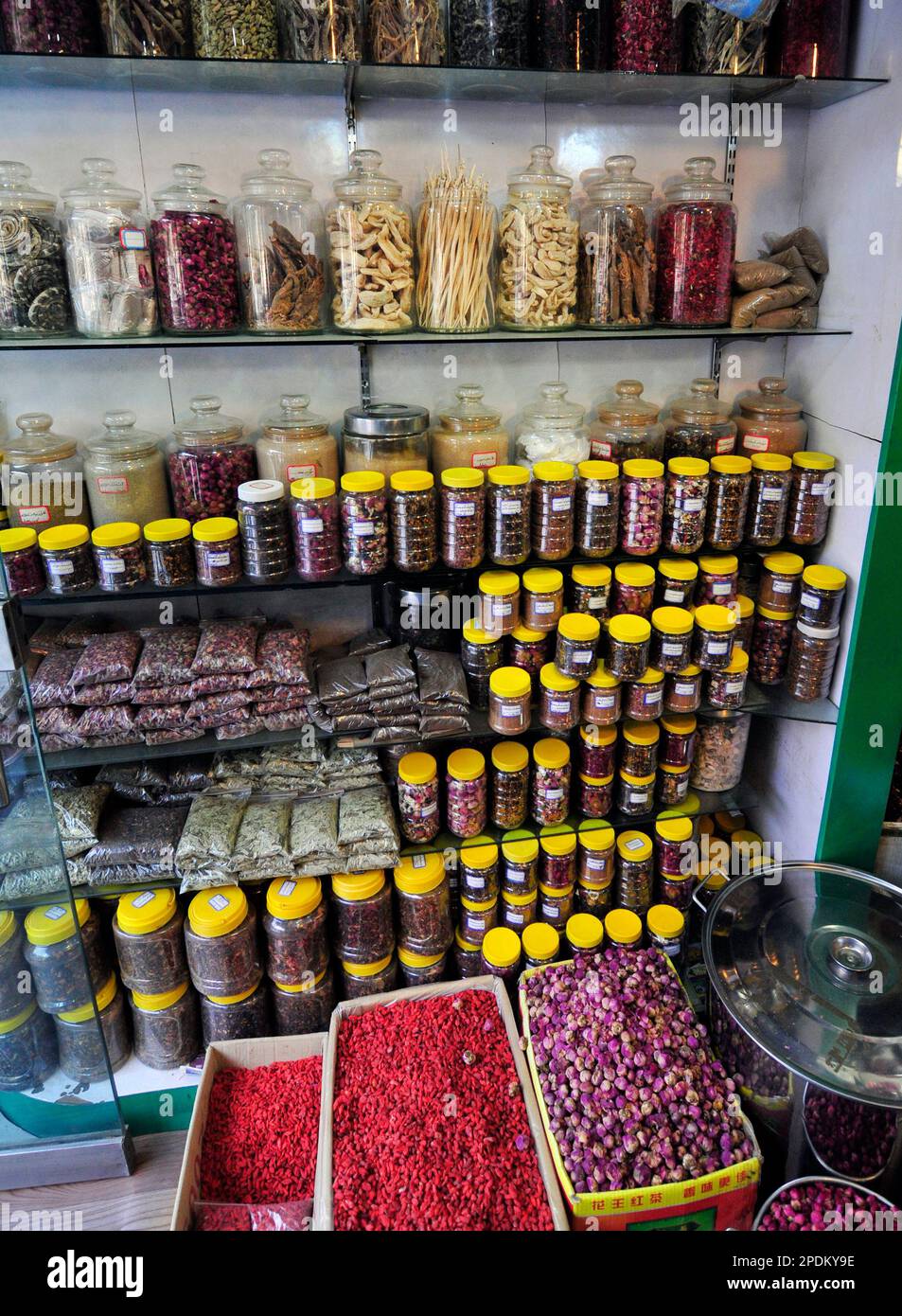A traditional Uyghur herbal tea and spice shop in Kashgar, Xinjiang ...