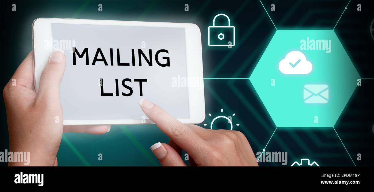 Conceptual caption Mailing List. Internet Concept list of people who ...