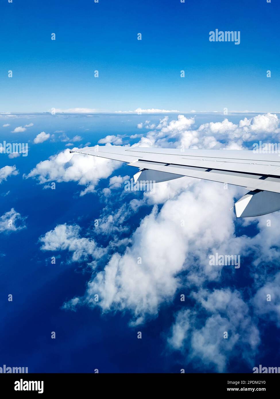Amazing aerial view seen through window of flying aeroplane. Scenic ...