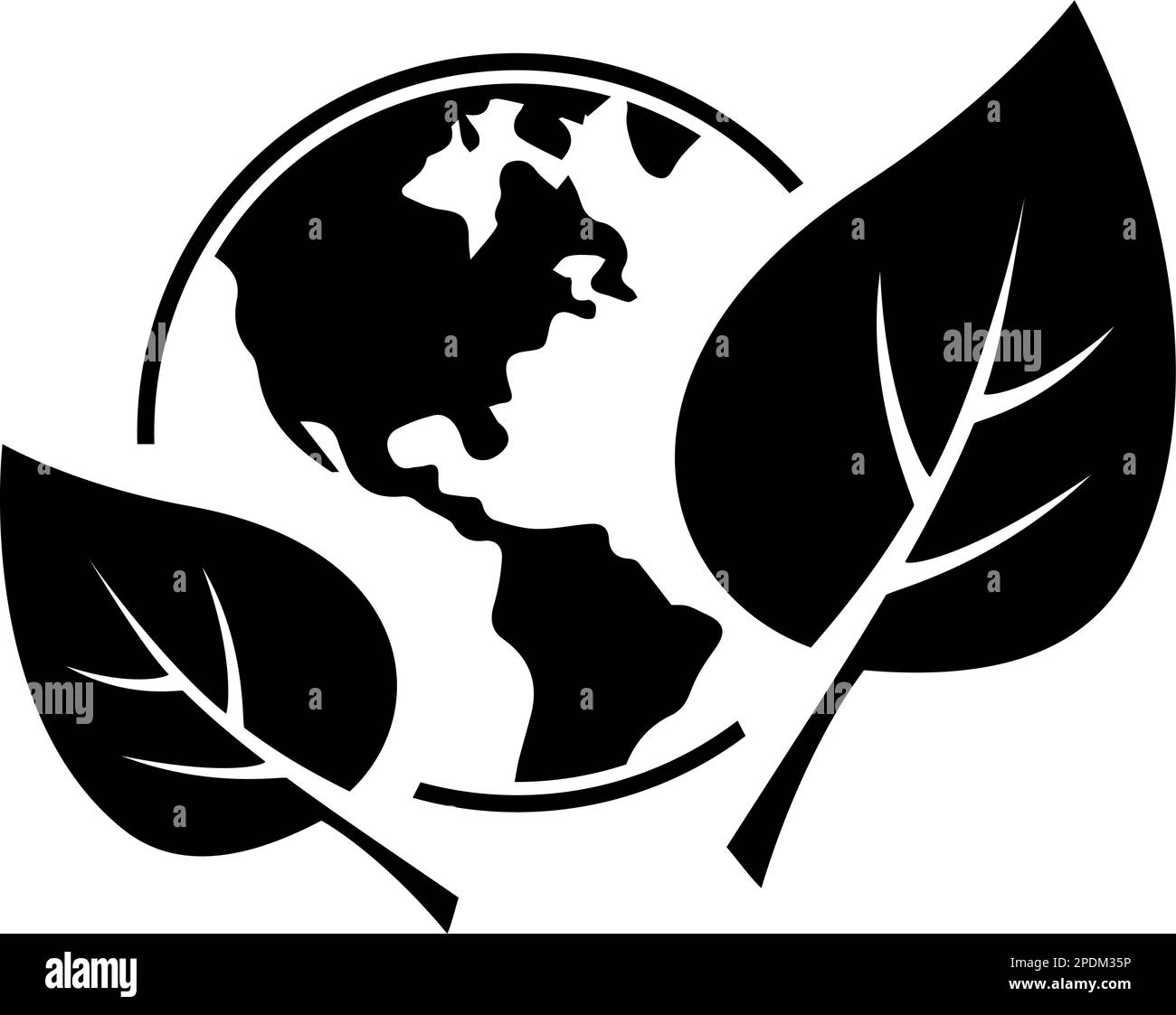 The icon of a leaf on global planet Earth as a concept for ...