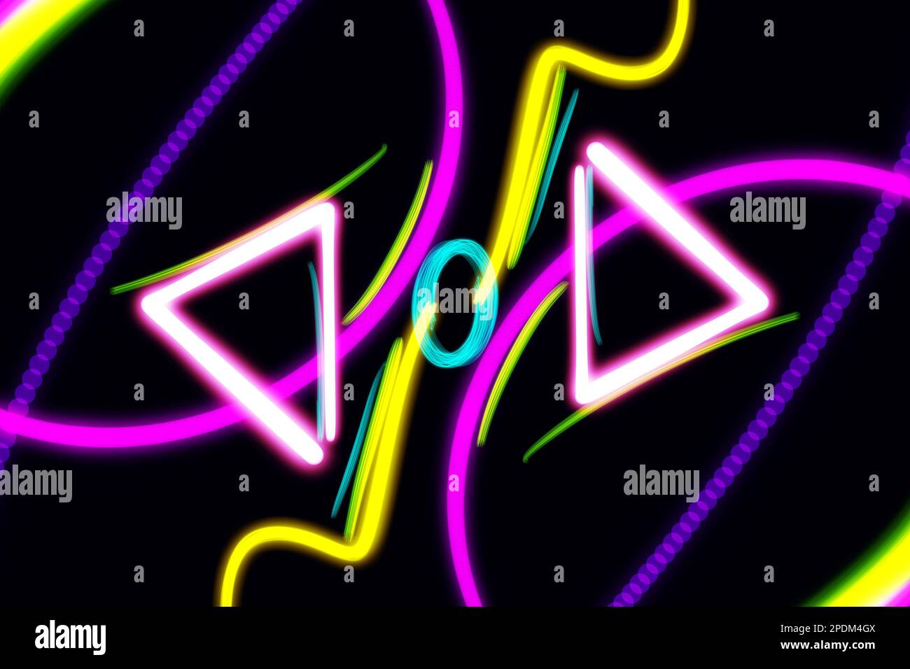 Abstract neon psychedelic background with colorful simple figures ...