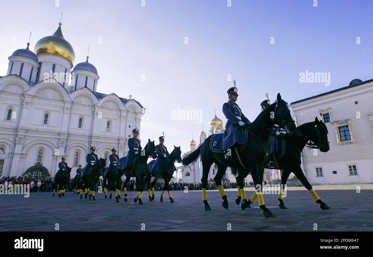 Kremlin cavalry guards parade in Cathedral Square during a ceremony of ...