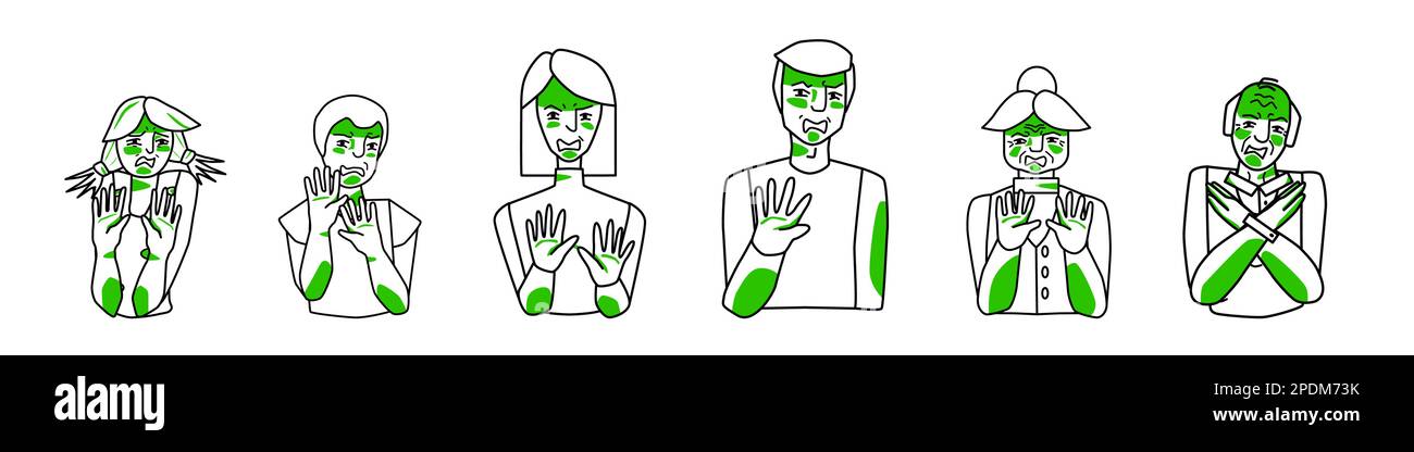 Emotion of disgust, people set. Disgusted boy and girl, man and woman ...