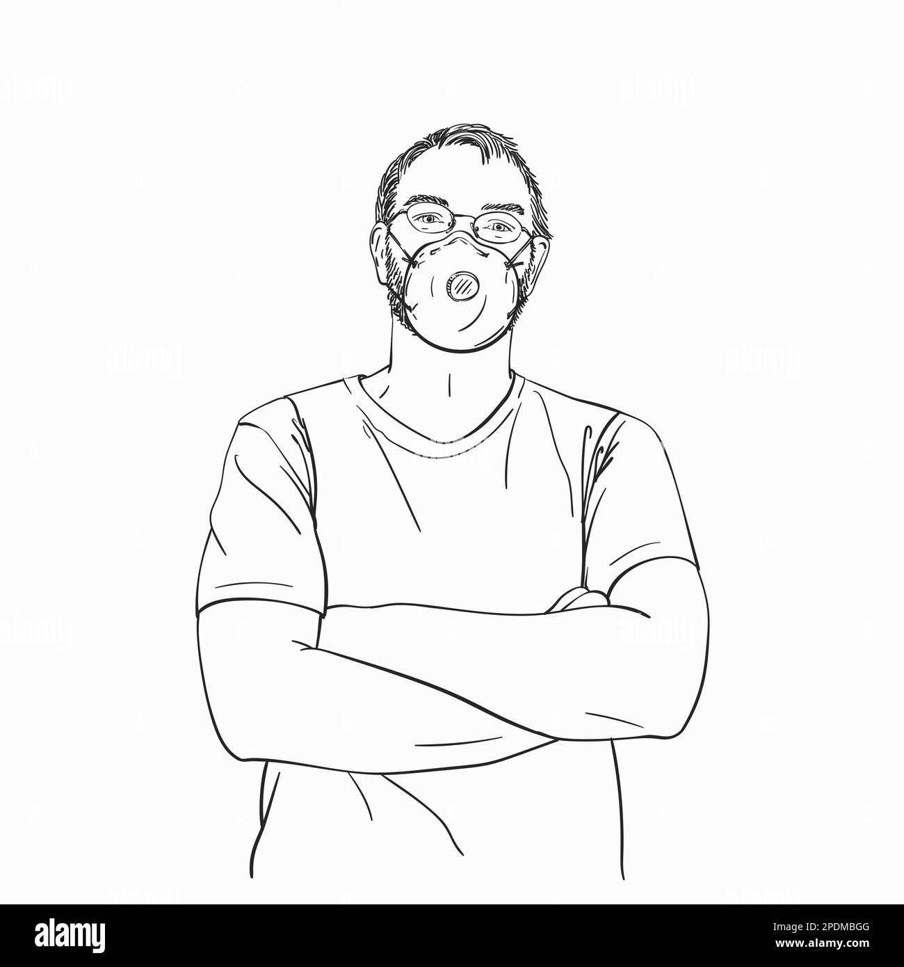 Man with arms crossed over his chest wearing medical face mask and ...