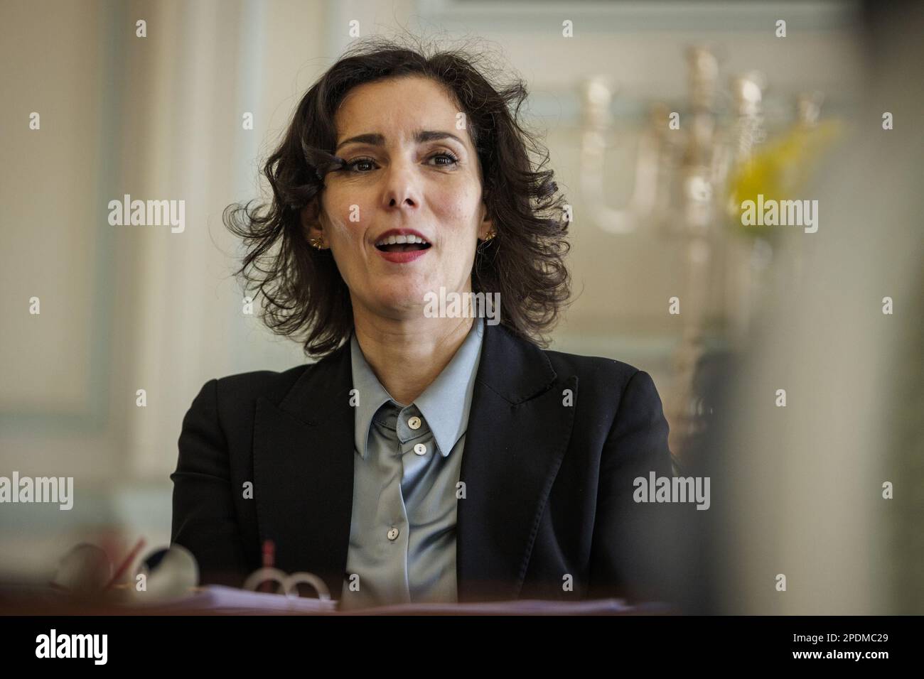 Foreign minister Hadja Lahbib pictured during a meeting with members of ...