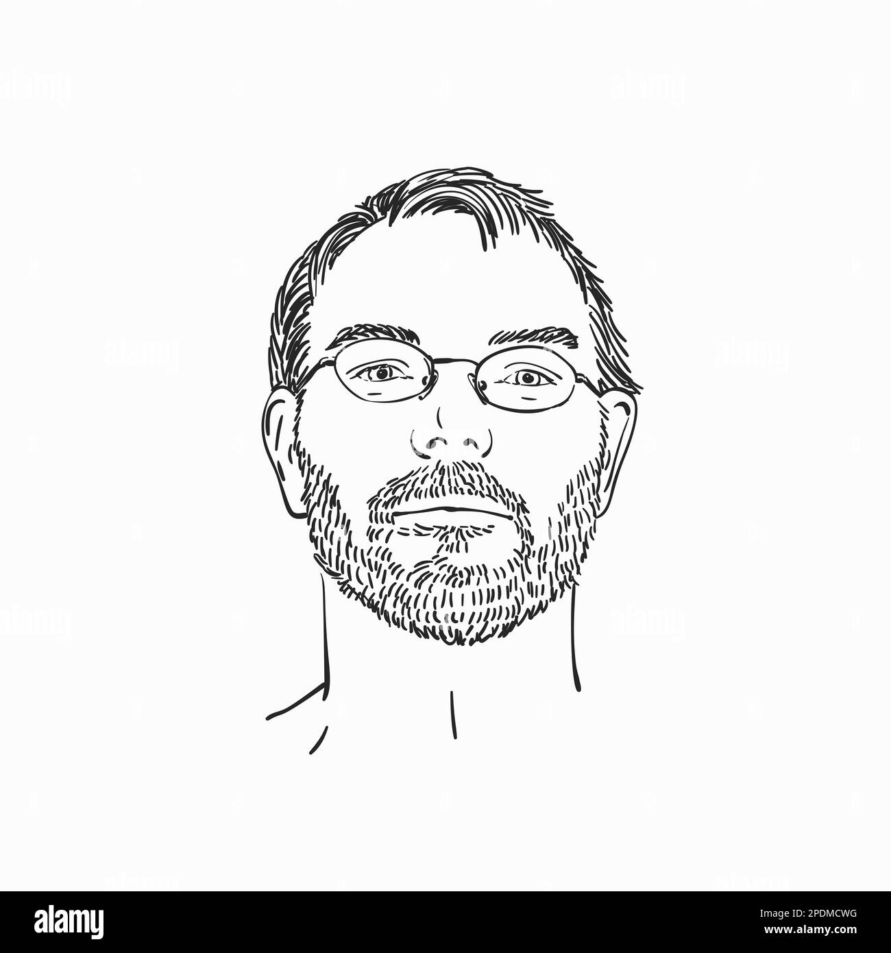 Portrait Of Man Wearing Glasses And Beard Hand Drawn Isolated Vector Sketch Line Art