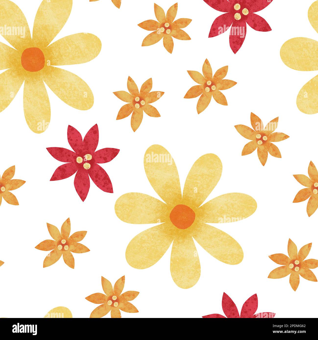 Watercolor floral seamless pattern. Red, yellow and orange flowers ...