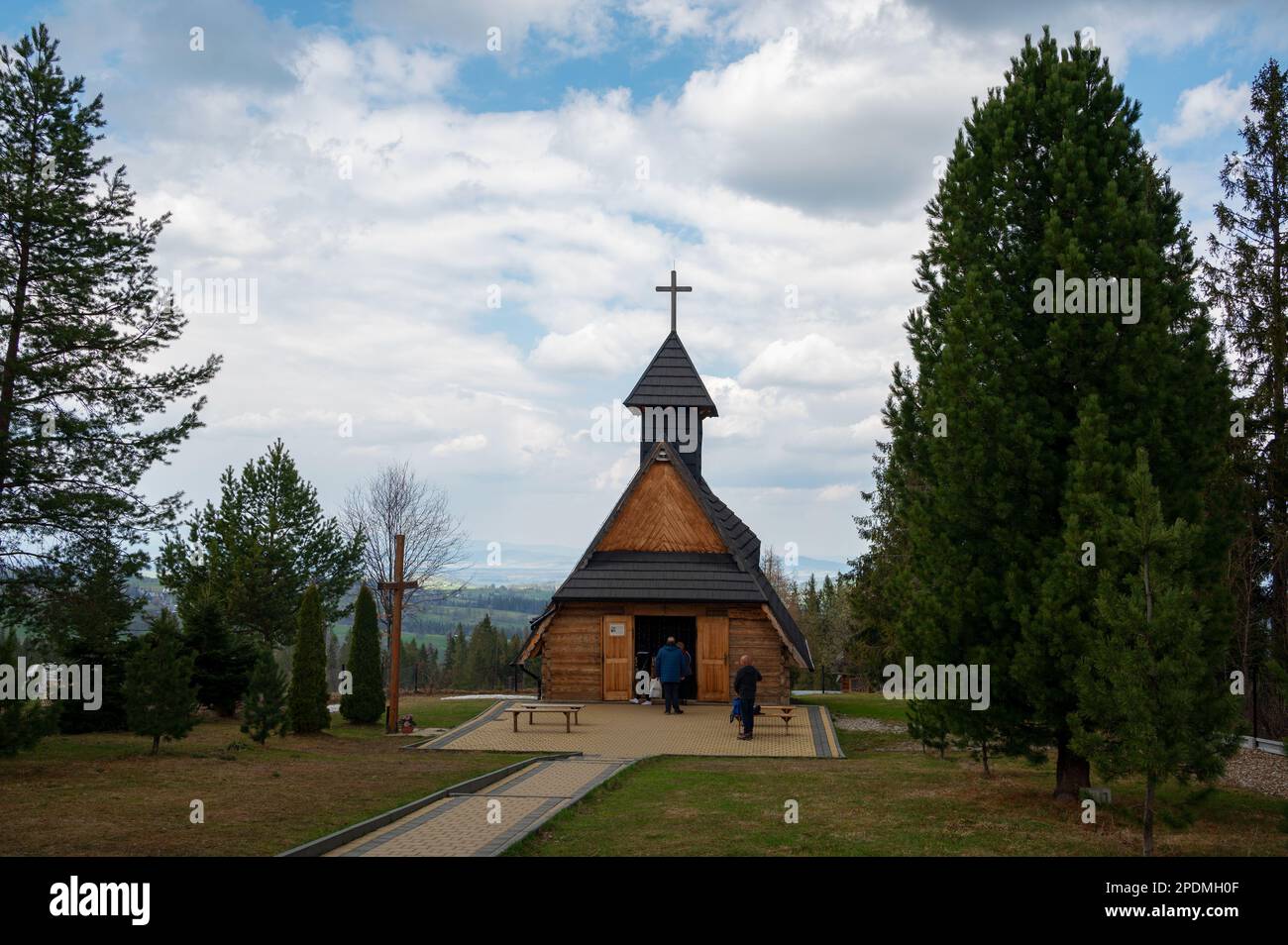 View of the wooden church, Holy Mary of the Rosary chapel in the Tatra ...