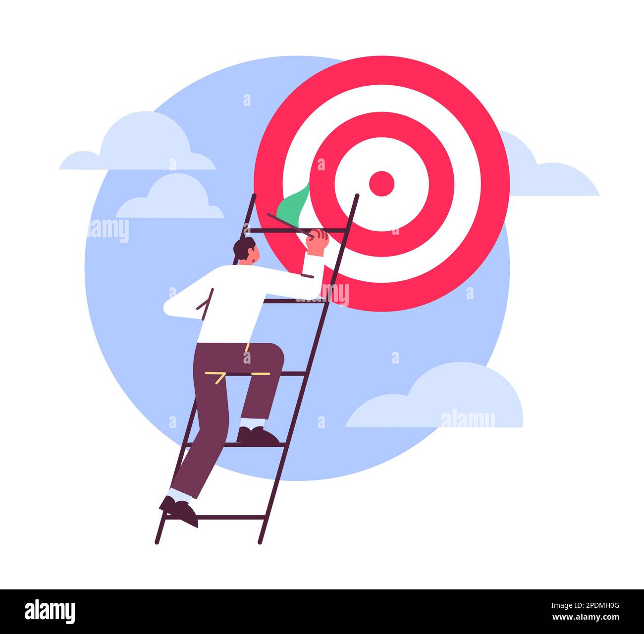 Goal setting and achievement, the businessman climbs up the ladder ...