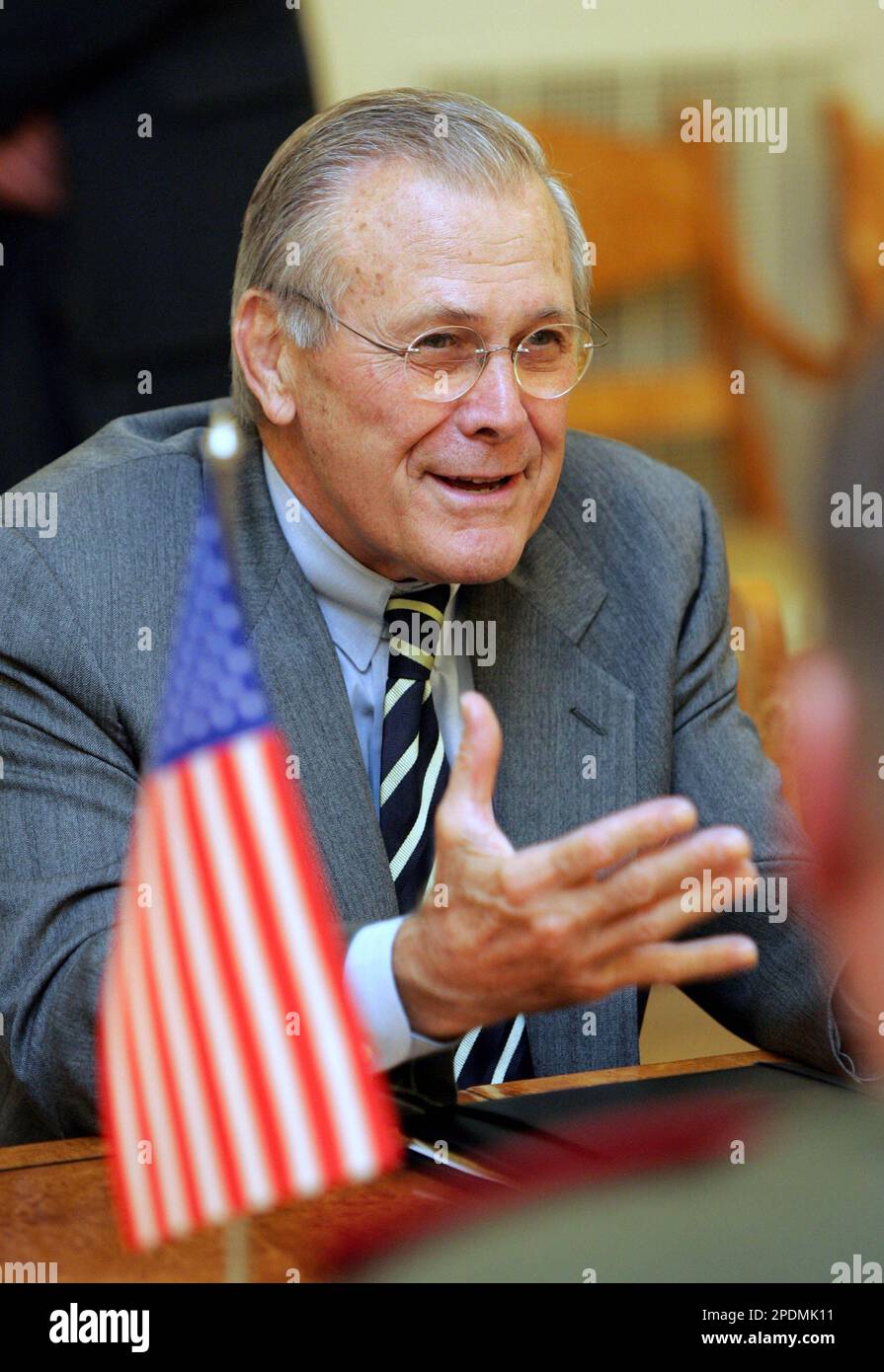 United States Defense Secretary Donald Rumsfeld speaks during a meeting ...