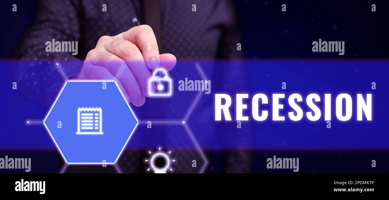 Conceptual display Recession. Business concept the process of progressive decrease in growing ...