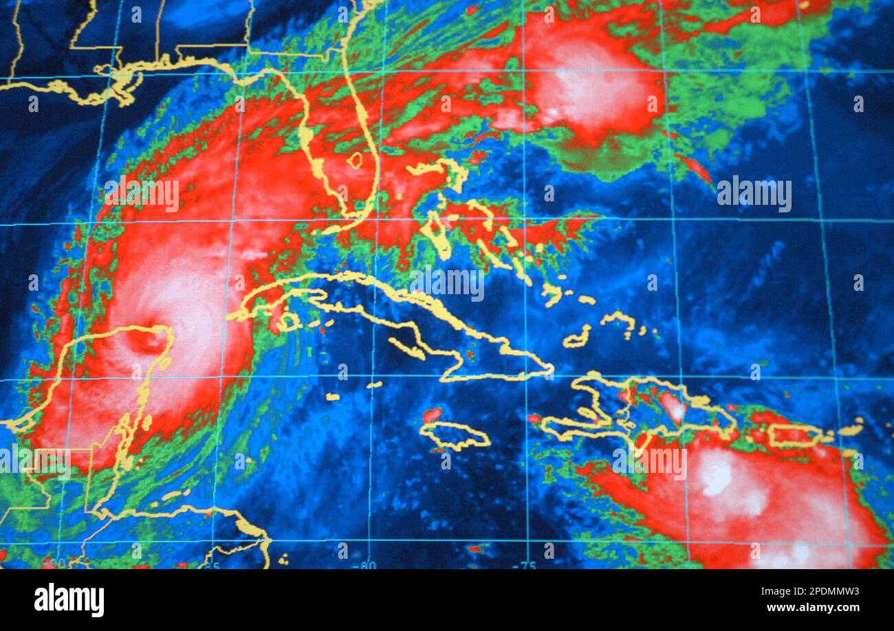This infrared satellite image provided by the National Oceanic and ...