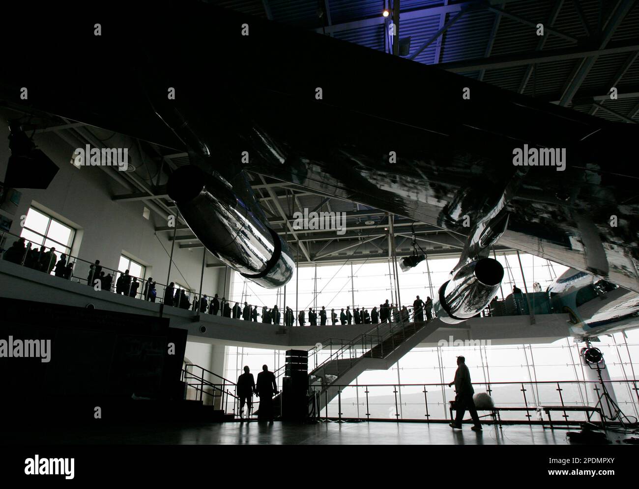 Guests line up to tour the retired Air Force One Boeing 707 aircraft ...