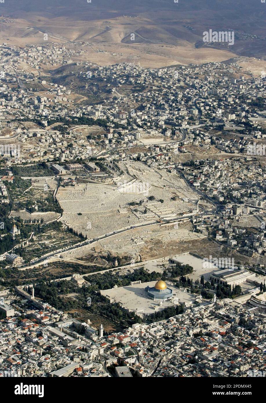 An aerial view of the Dome of the Rock Mosque, in the Al Aqsa Mosque ...