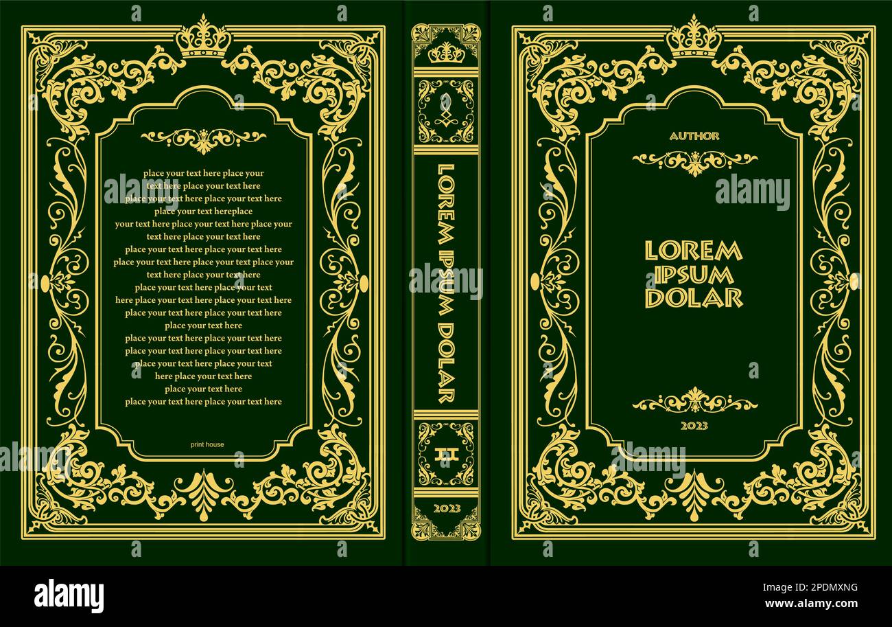 Ornate leather book cover and Old retro ornament frames. Royal Golden ...