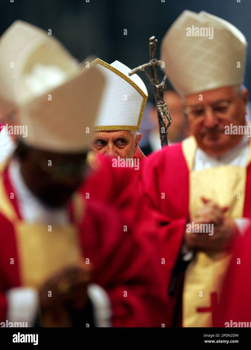 Pope Benedict XVI arrives to celebrate the funeral of Cardinal Giuseppe ...