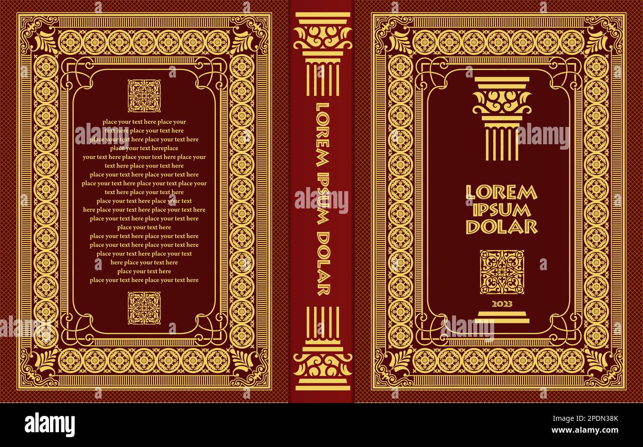 Ornate leather book cover and Old retro ornament frames. Royal Golden ...