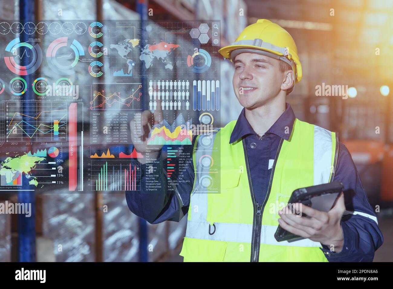 Warehouse worker using hologram visual smart information display for ...
