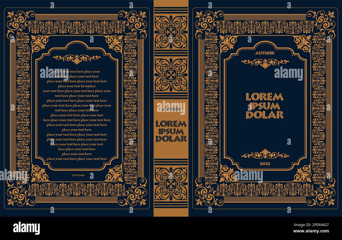 Ornate leather book cover and Old retro ornament frames. Royal Golden ...