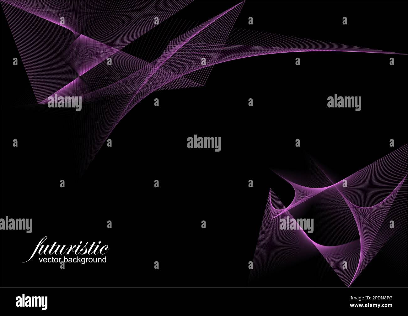 Abstract Black futuristic background with fractal horizon. 3d color ...