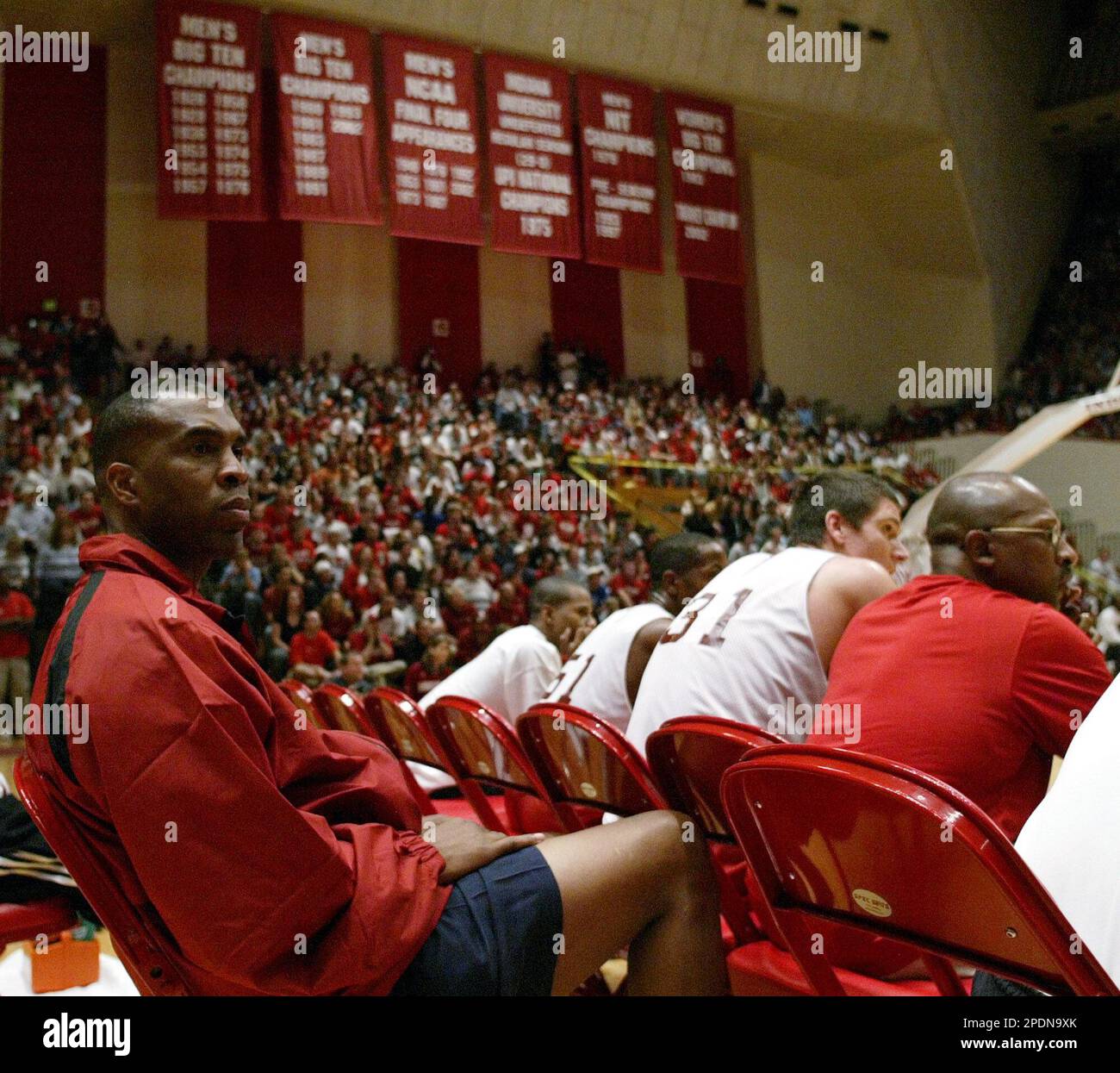 Indiana coach Mike Davis, left, watches Indiana's Hoosier Hysteria ...