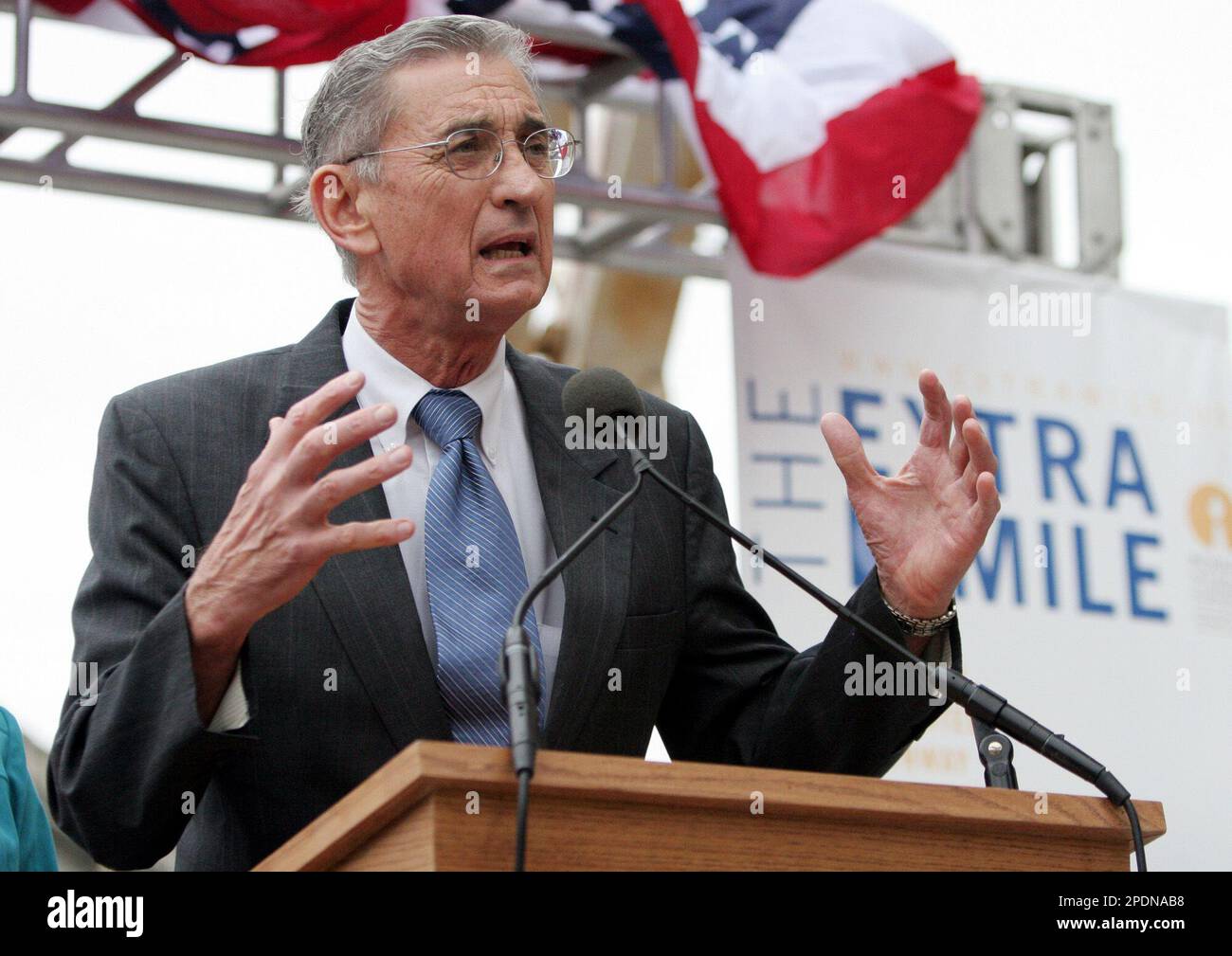 Habitat for Humanity founder Millard Fuller speaks at a ceremony for ...