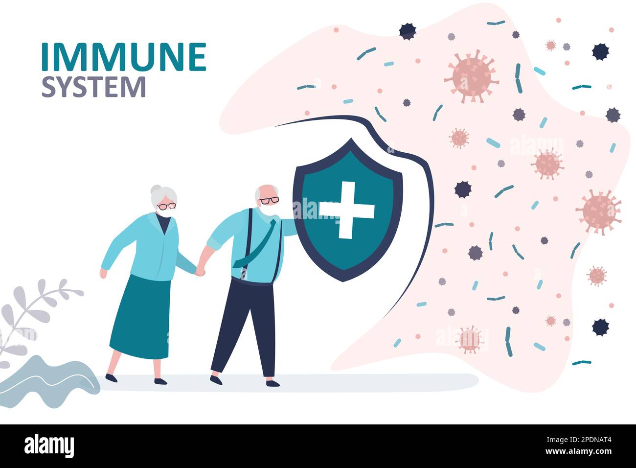 Old people with shield protect immune system from disease. Elderly ...