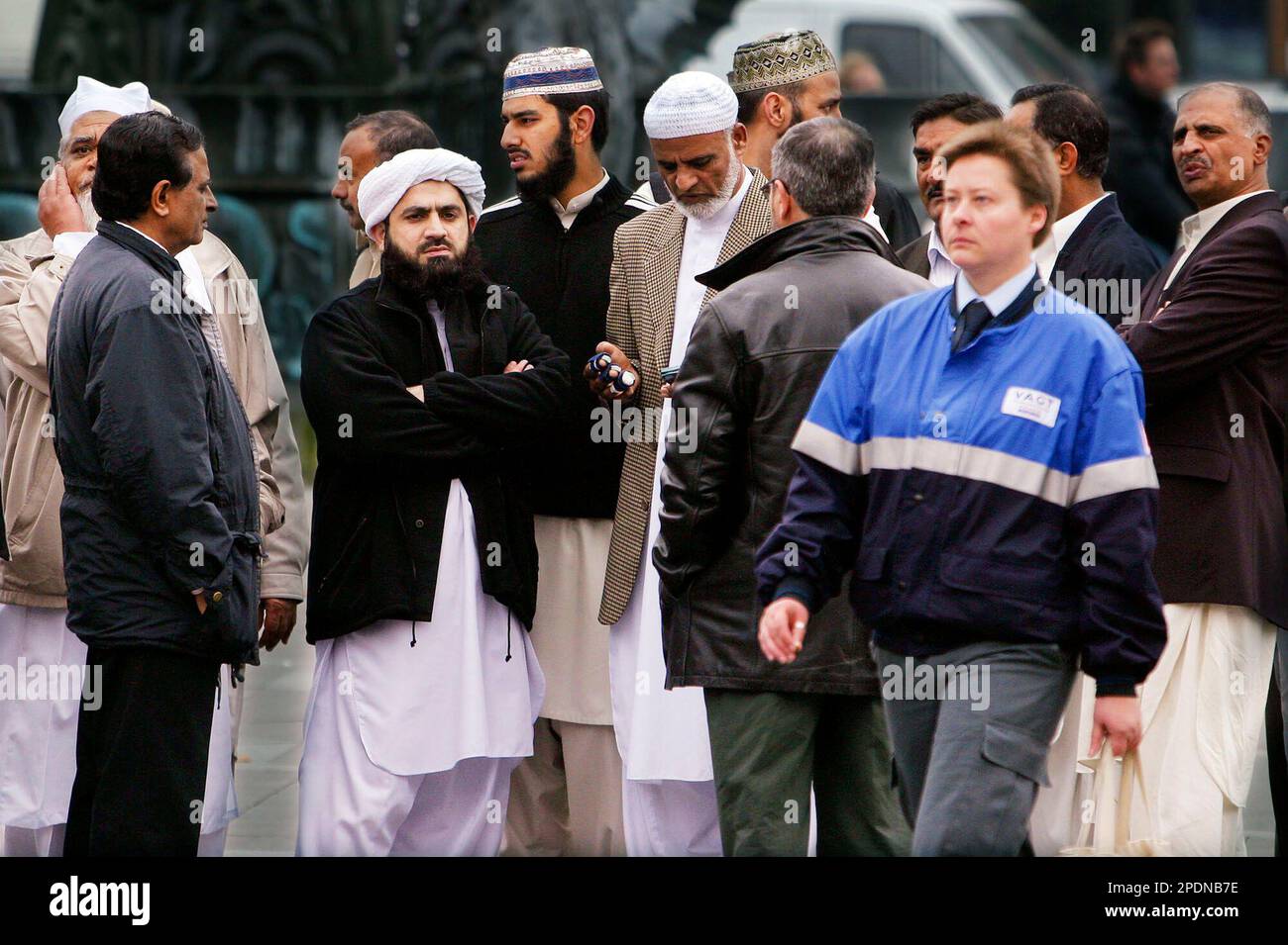 Muslims gather in Copenhagen, Denmark Friday Oct. 14, 2005, to protest ...