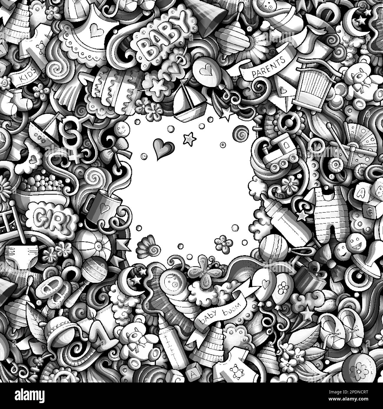 Baby vector doodles border illustration. Child frame design. Newborn ...