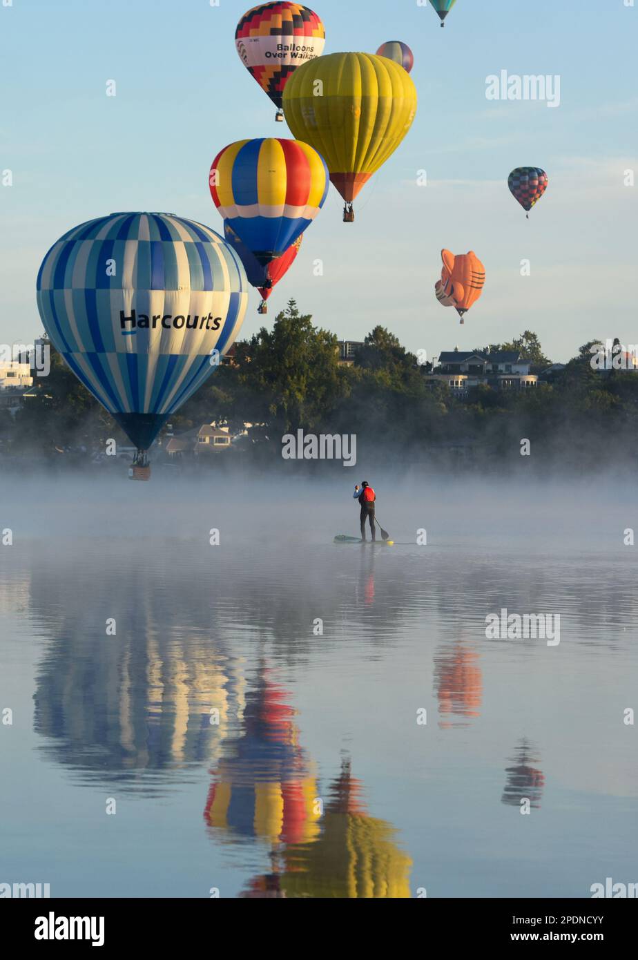 Hamilton, New Zealand. 15th Mar, 2023. Hot-air balloons are seen during ...