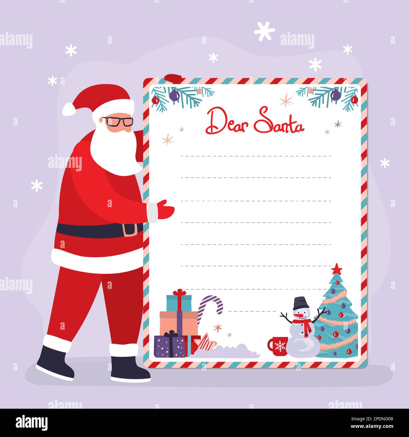 Santa Claus holds letter template. Xmas greeting card. Merry christmas ...