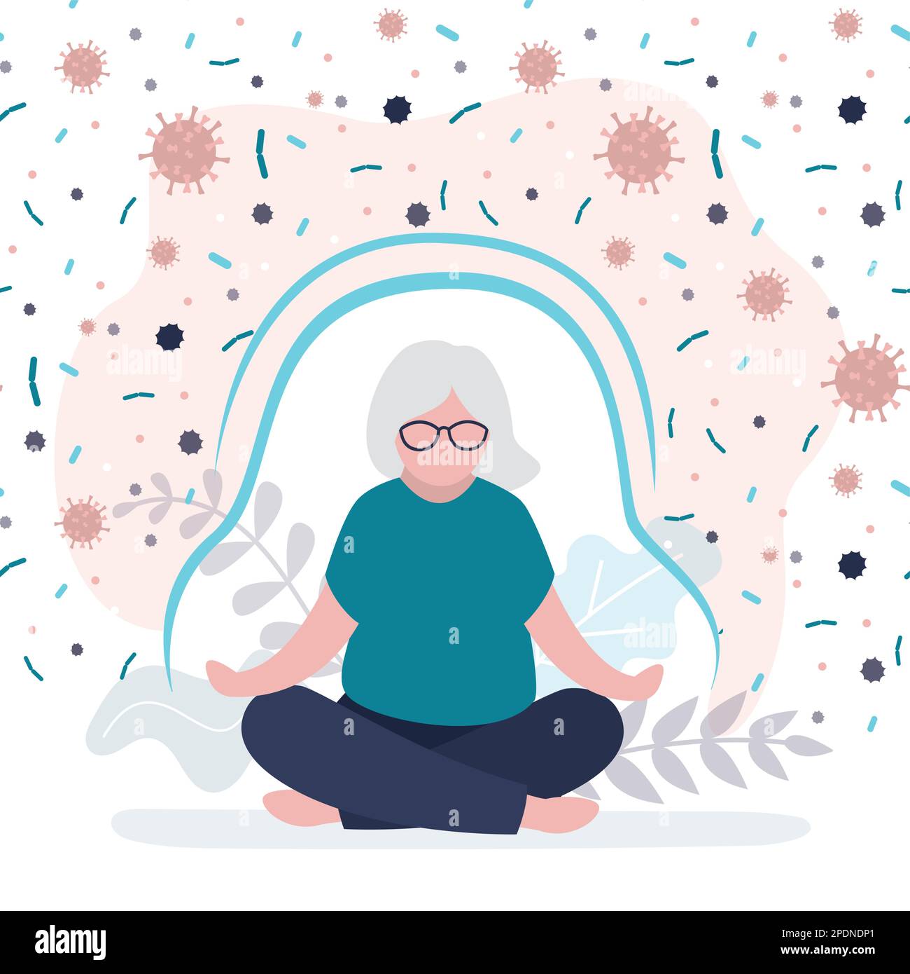 Female Character Boosting Immune System With Sports And Yoga Granny