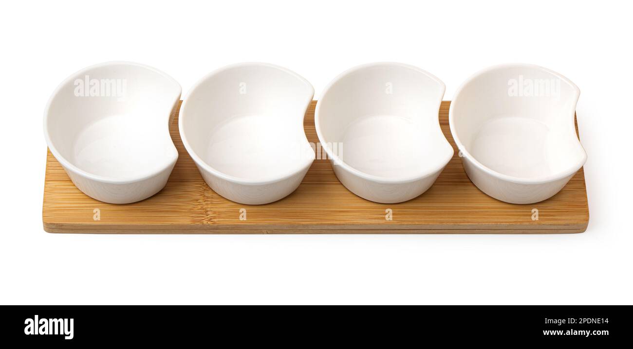 A set of white ceramic tableware on white background. Various types of ...