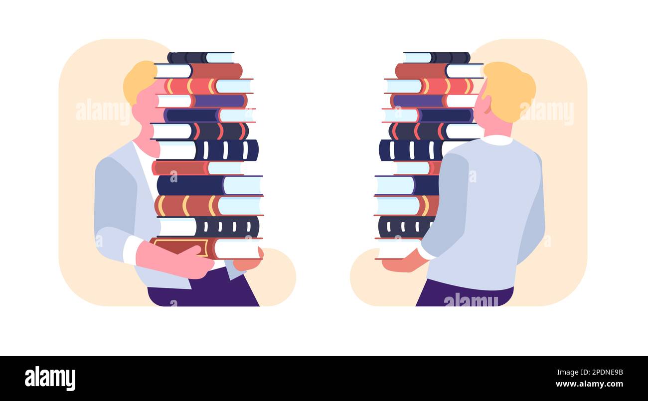 Knowledge and education oriented person carries large stack of books in ...